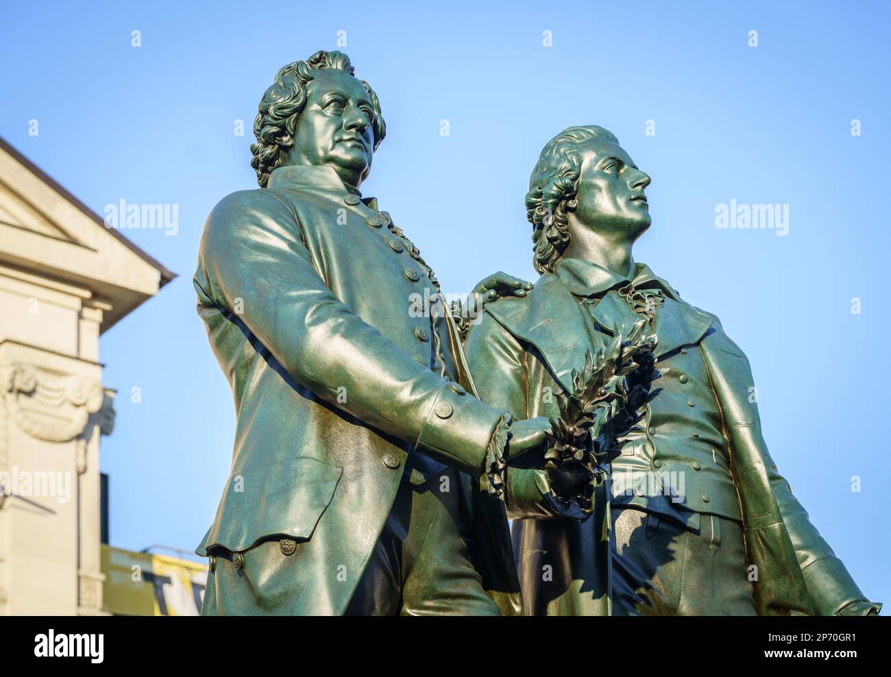 Weimar, Germany. 28th Feb, 2023. The Goethe-Schiller Monument, a bronze ...