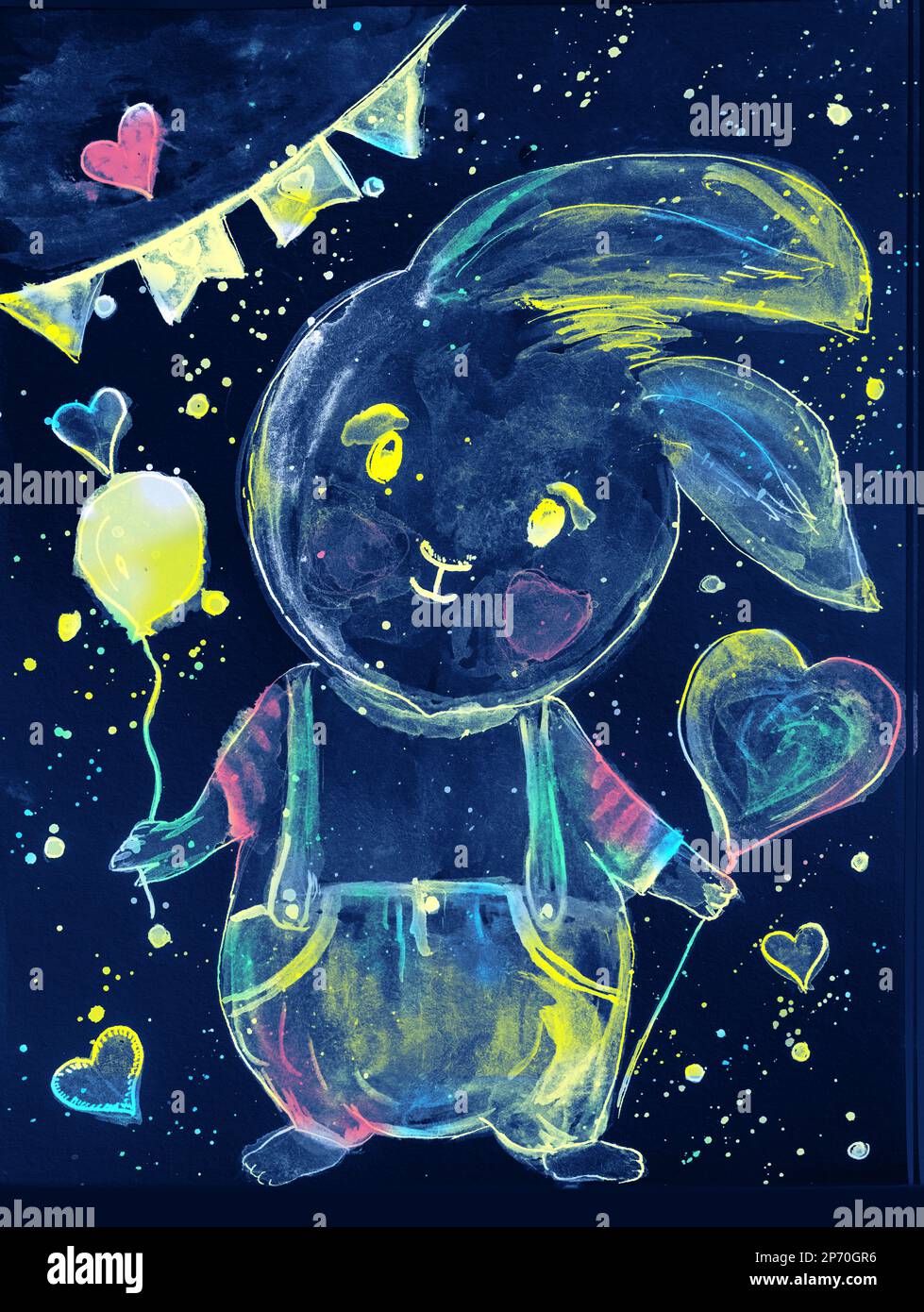 Aquarelle watercolor painting of cute bunny painting on canvas with ...