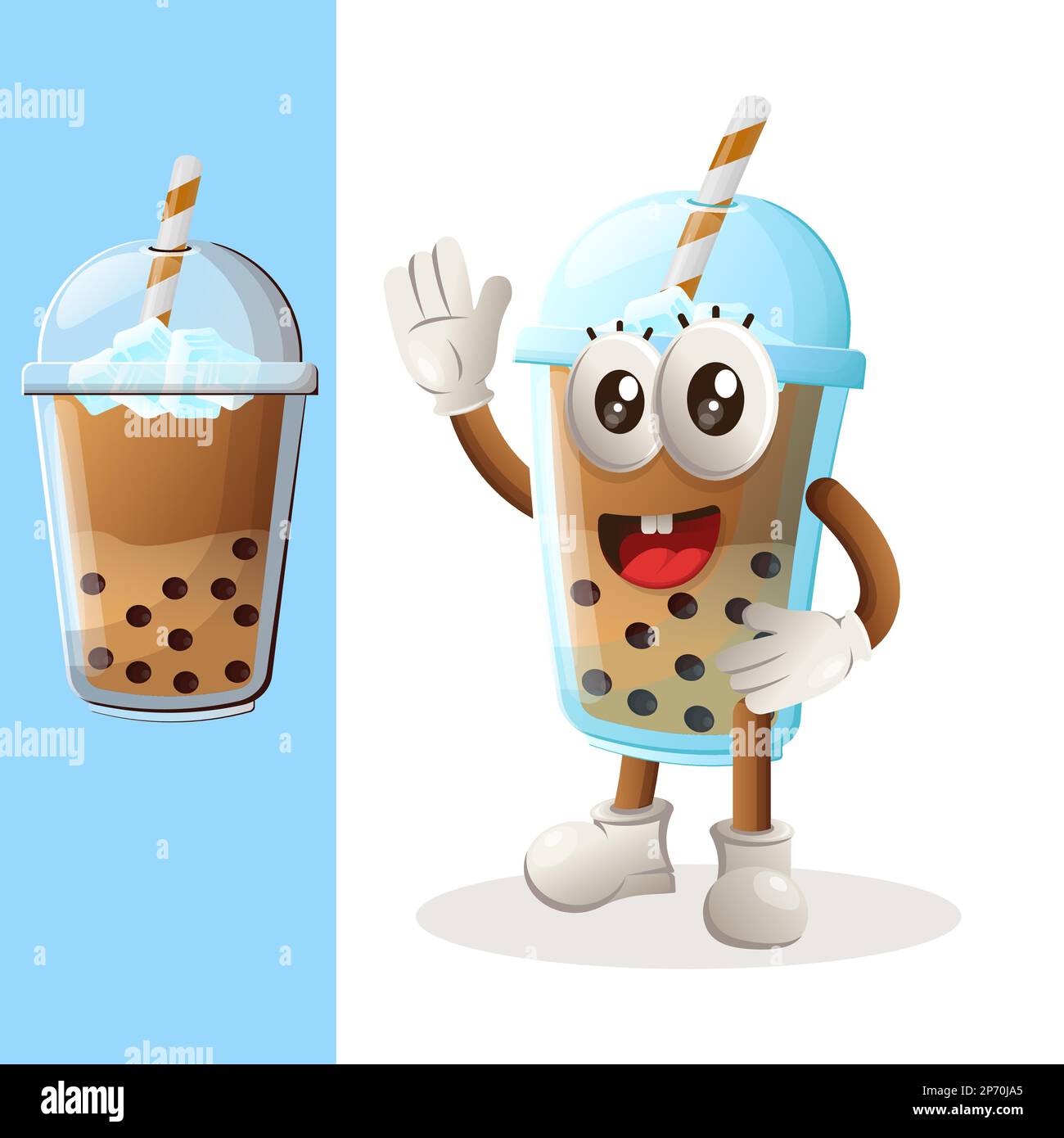 Cute Bubble Tea mascot waving hand. Perfect for food store, small ...