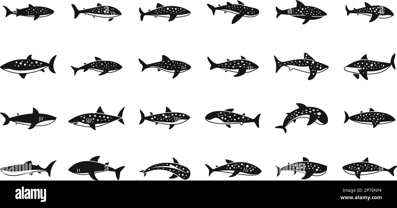 Whale shark icons set simple vector. Fish animal. Exotic mammal Stock ...