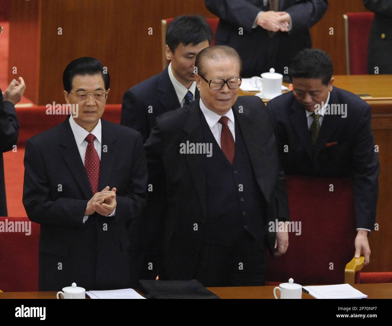 Chinese President Hu Jintao, left, and former President Jiang Zemin ...