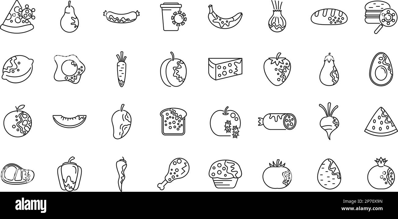 Food contamination icons set outline vector. Touch virus. Spoiled touch ...