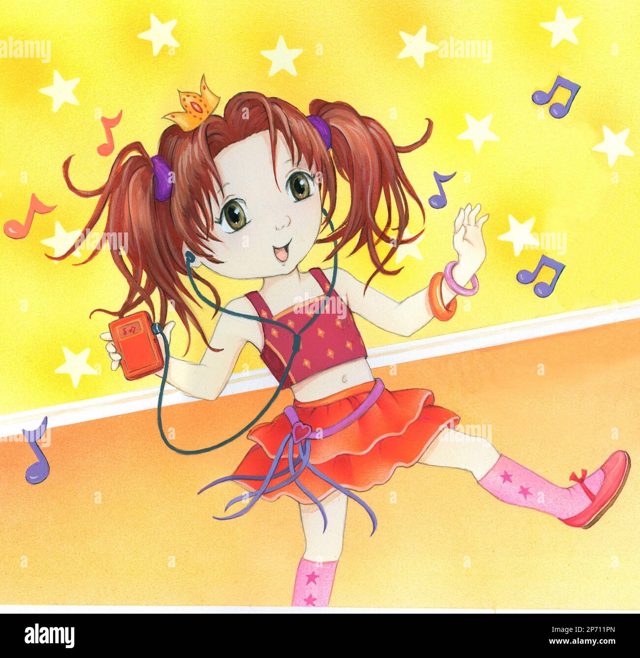 Juvenile-girl dancing wwith musical notes Stock Photo - Alamy