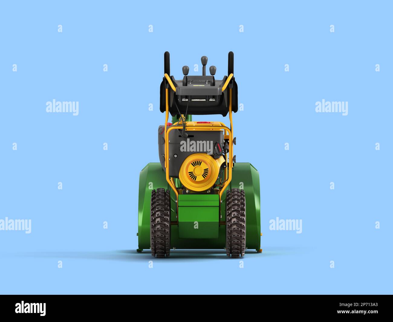 New walk behind tractor back view 3d render on blue background Stock ...
