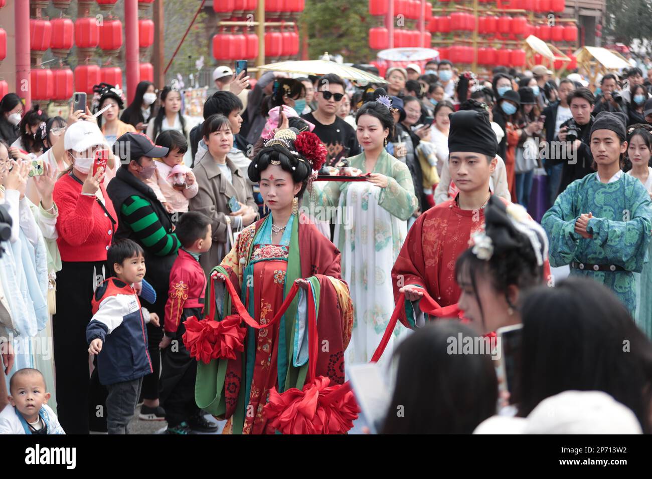 People wear hanfu at the 8th Flower Festival in Kunming City, southwest ...