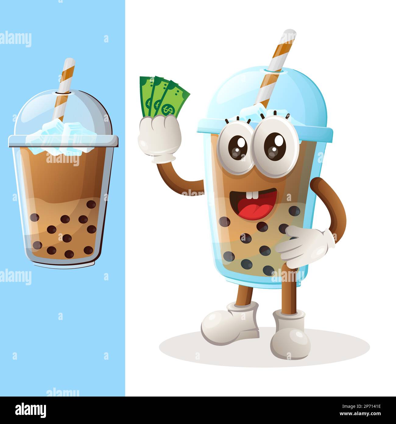 Cute Bubble Tea mascot holding money. Perfect for food store, small ...