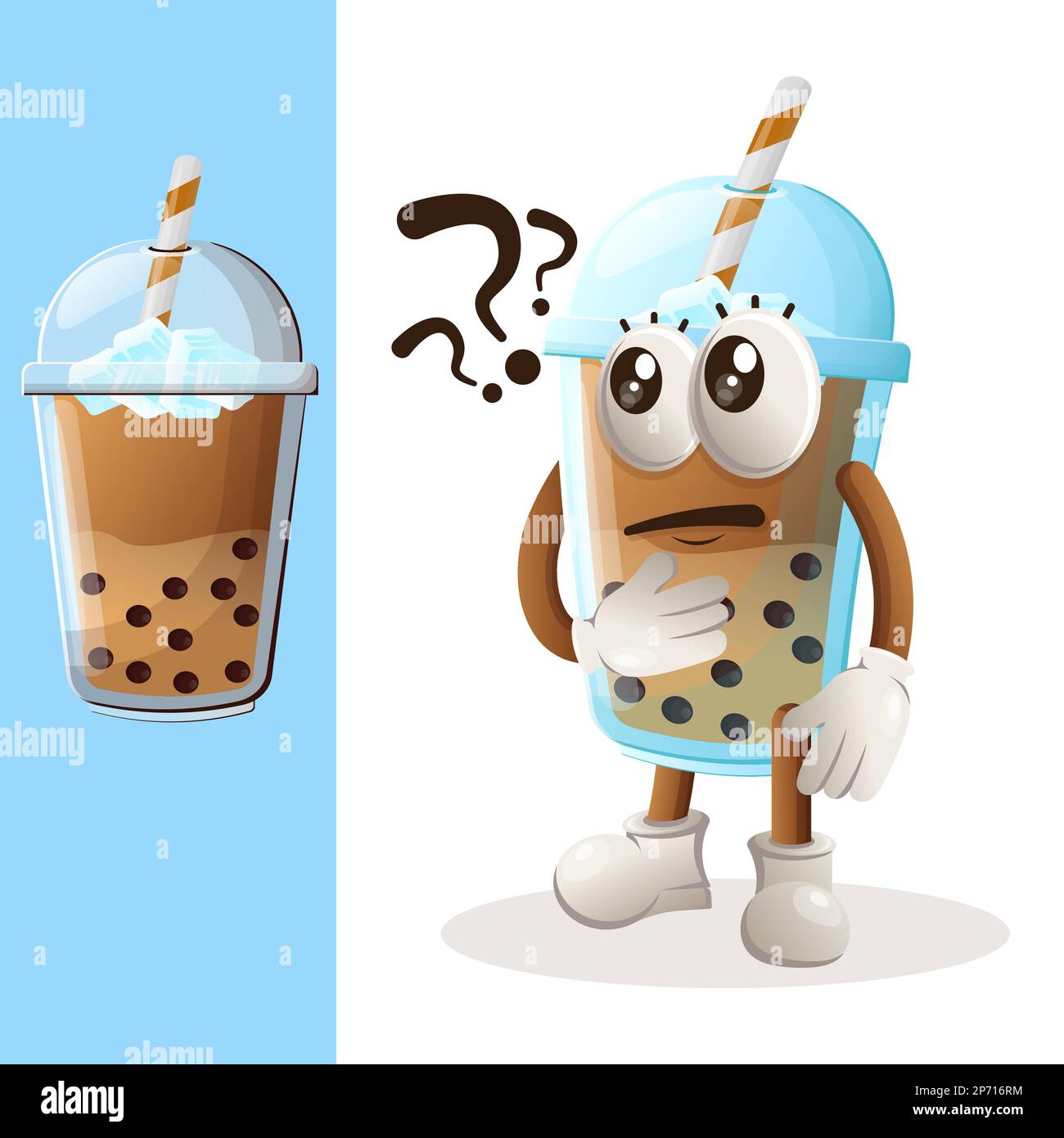 Cute Bubble Tea mascot asking questions. Perfect for food store, small ...