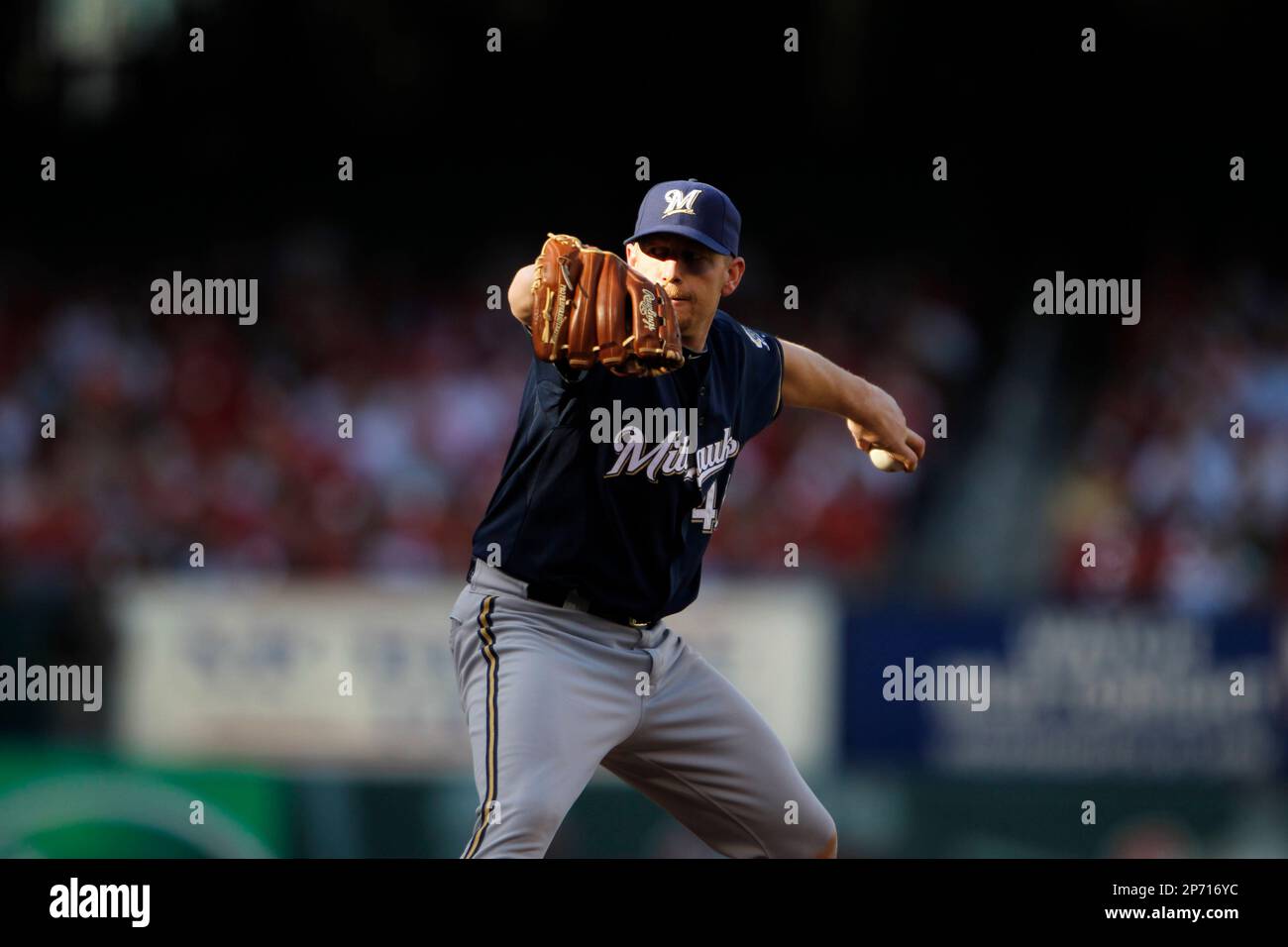 Milwaukee Brewers Randy Wolf plays in a game against the St Louis ...