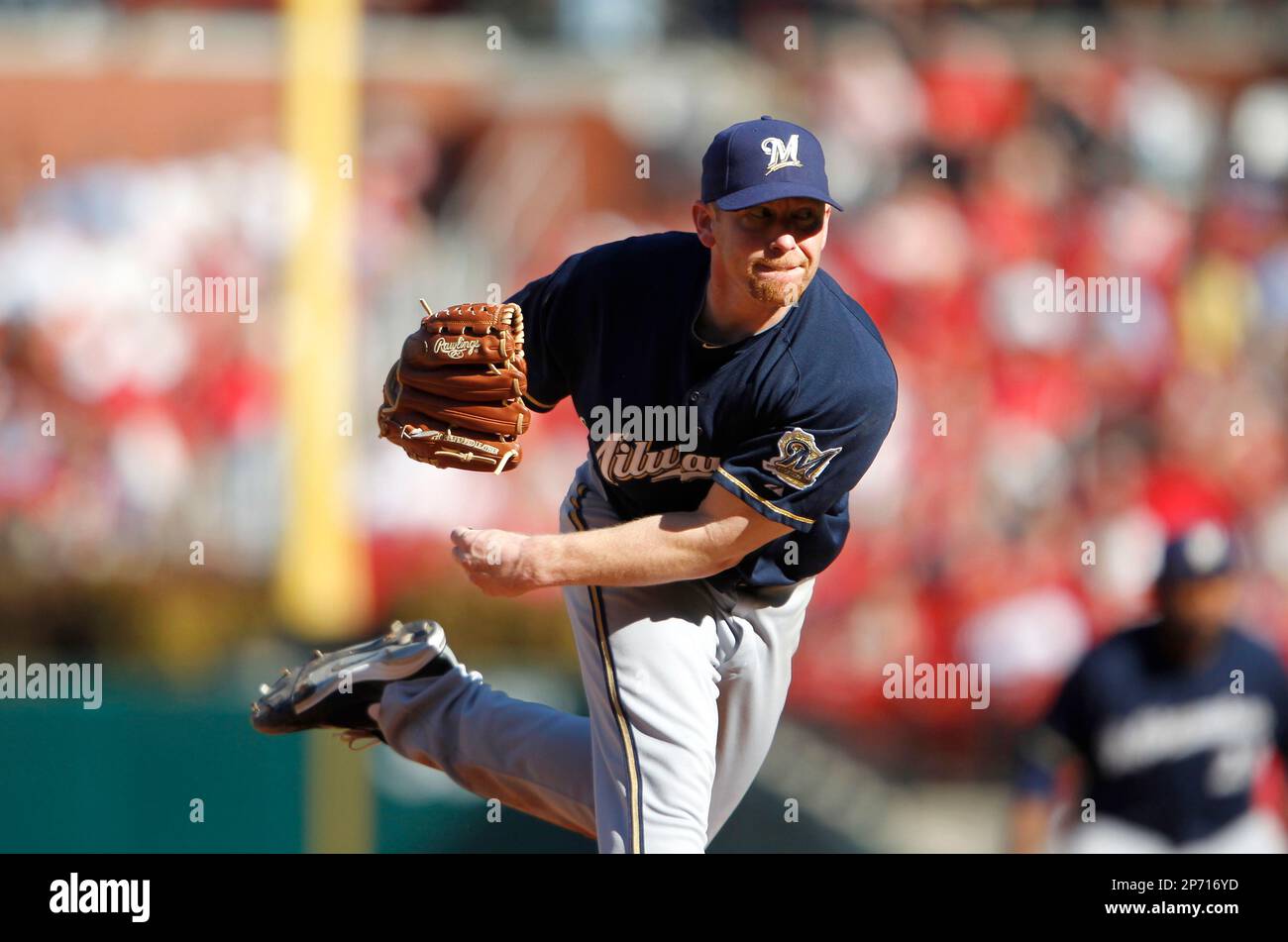 Milwaukee Brewers Randy Wolf plays in a game against the St Louis ...