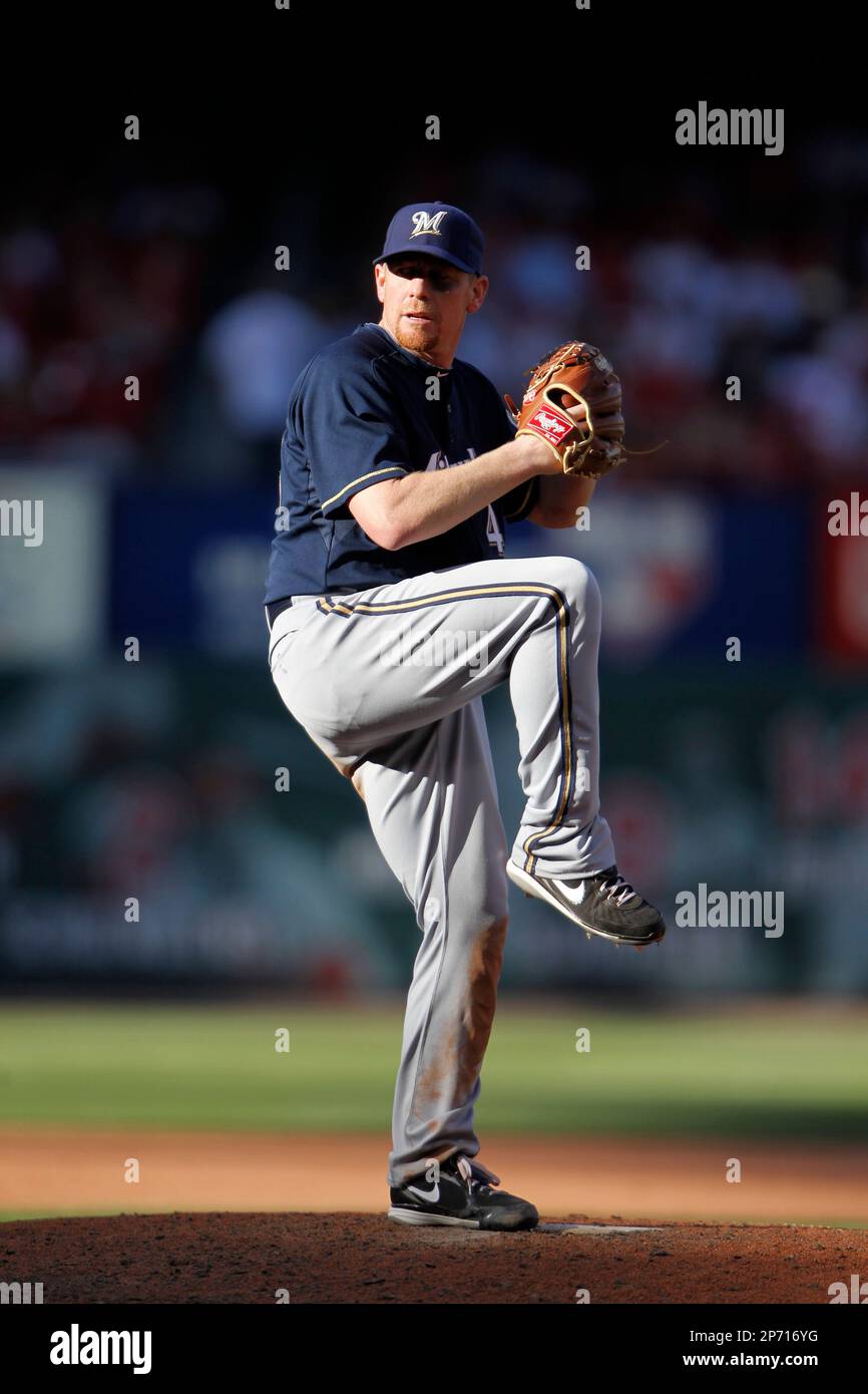 Milwaukee Brewers Randy Wolf plays in a game against the St Louis ...