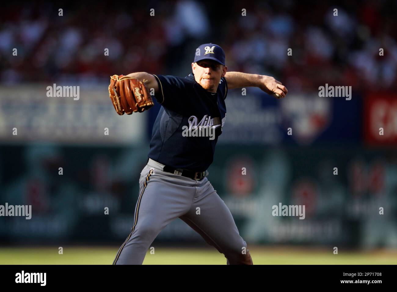 Milwaukee Brewers Randy Wolf plays in a game against the St Louis ...