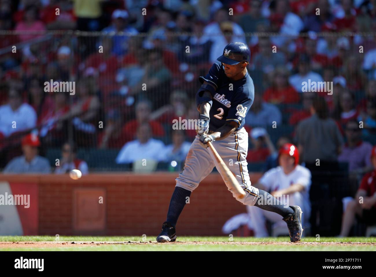 Milwaukee Brewers Nyjer Morgan plays in a game against the St Louis ...