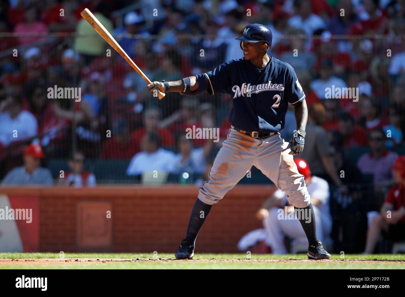 Milwaukee Brewers Nyjer Morgan plays in a game against the St Louis ...