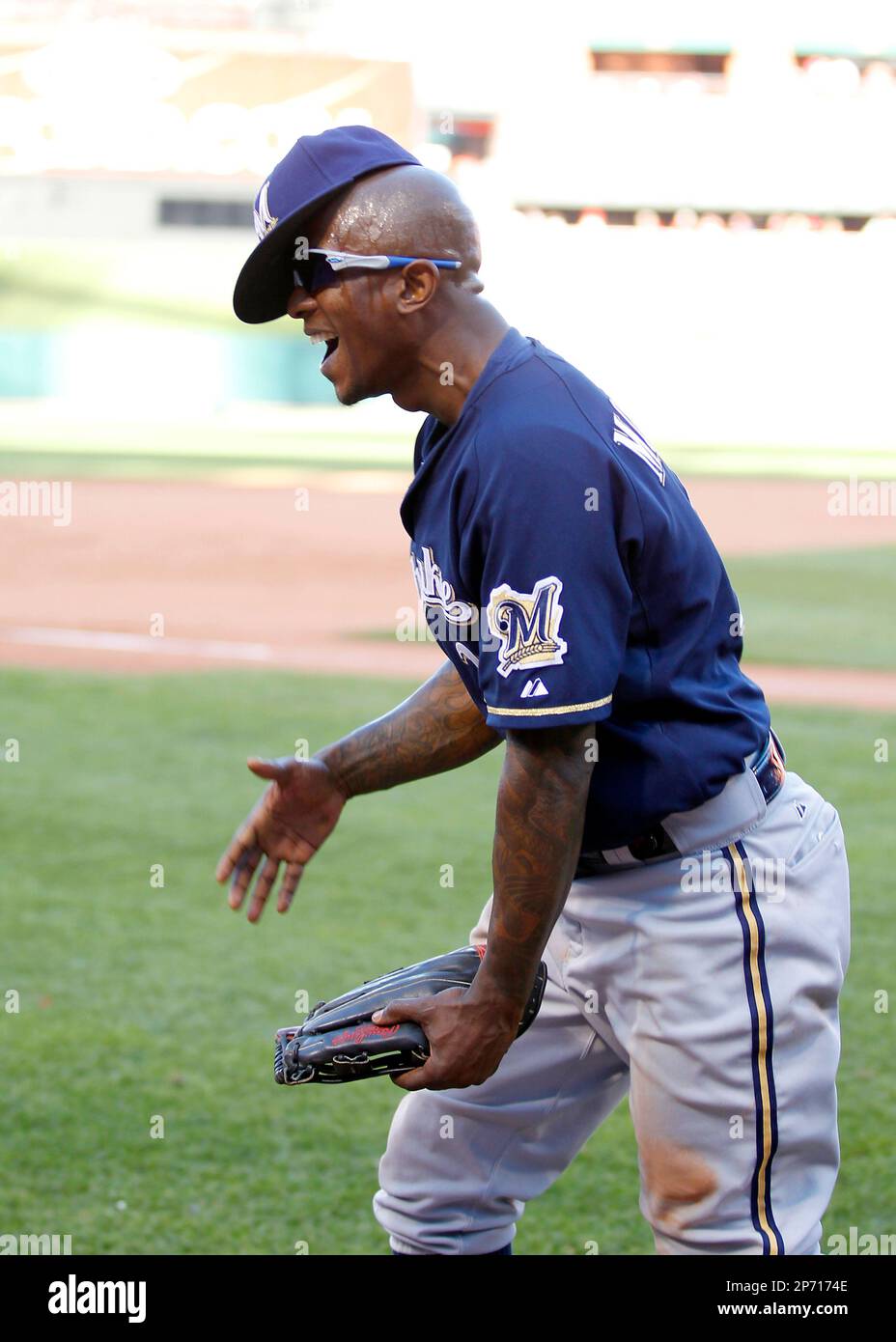 Milwaukee Brewers Nyjer Morgan plays in a game against the St Louis ...
