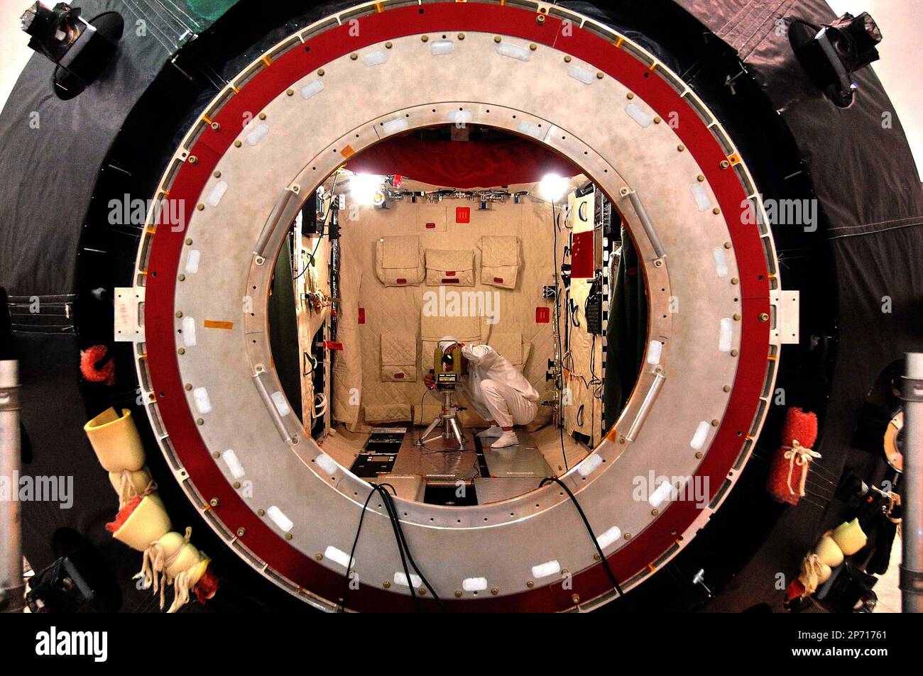 File photo shows researchers installing China's first space station ...