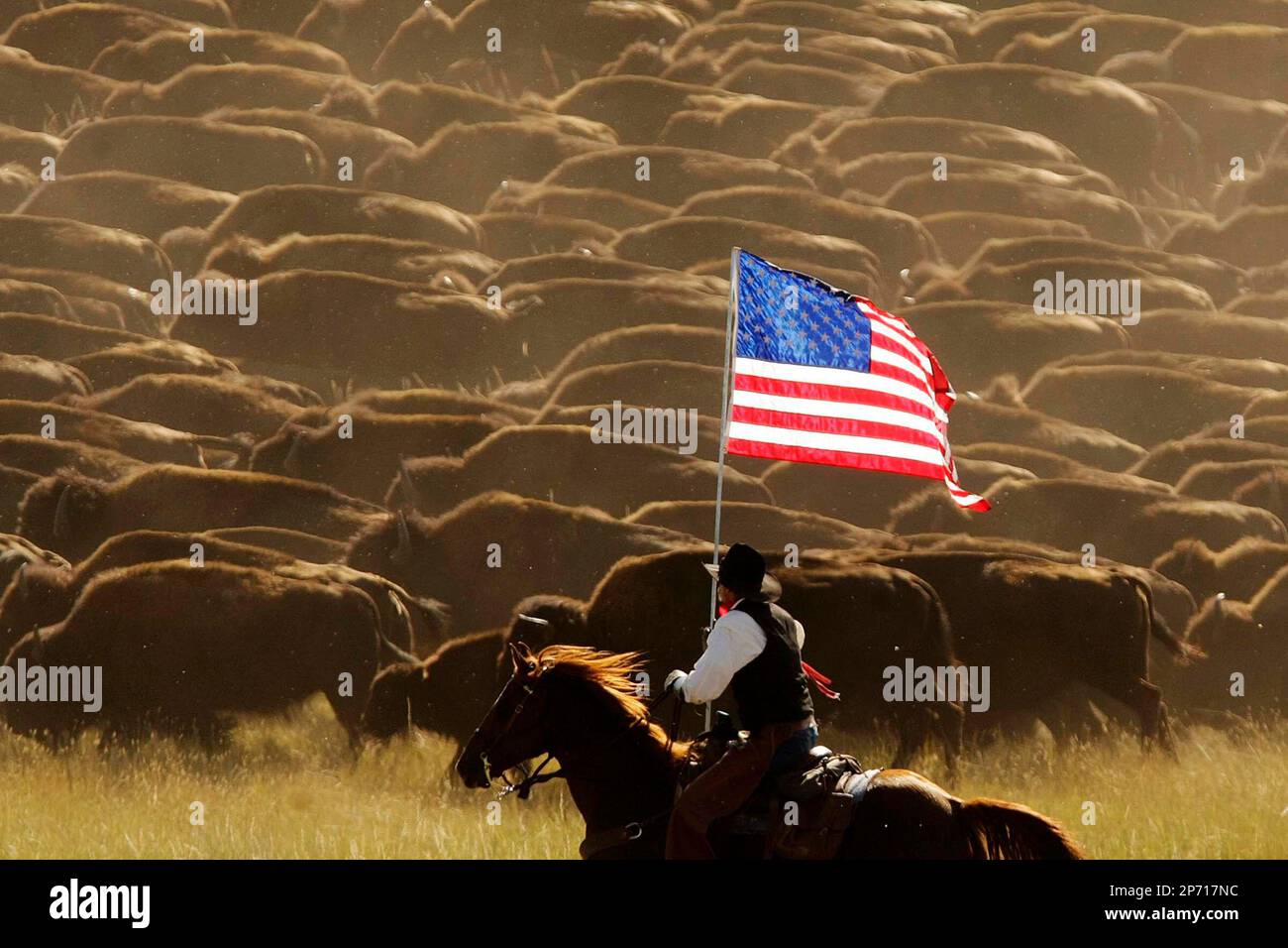 Phill Randall of Custer, South Dakota, carries the American Flag during the Custer State Park ...