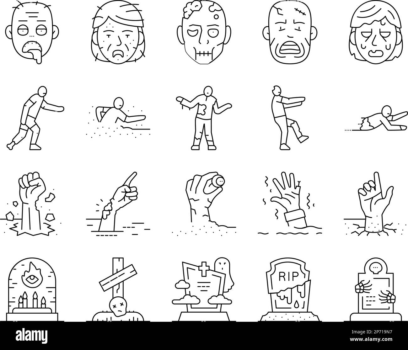 zombie horror scary dead evil icons set vector Stock Vector Image & Art ...