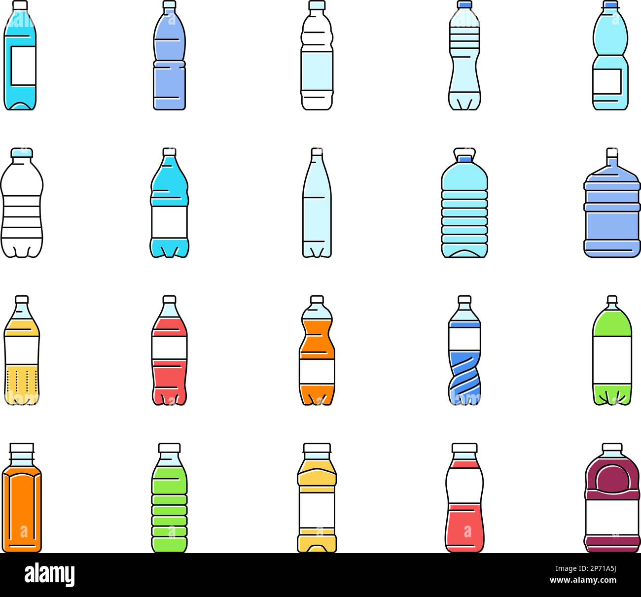 bottle plastic water drink empty icons set vector Stock Vector Image ...