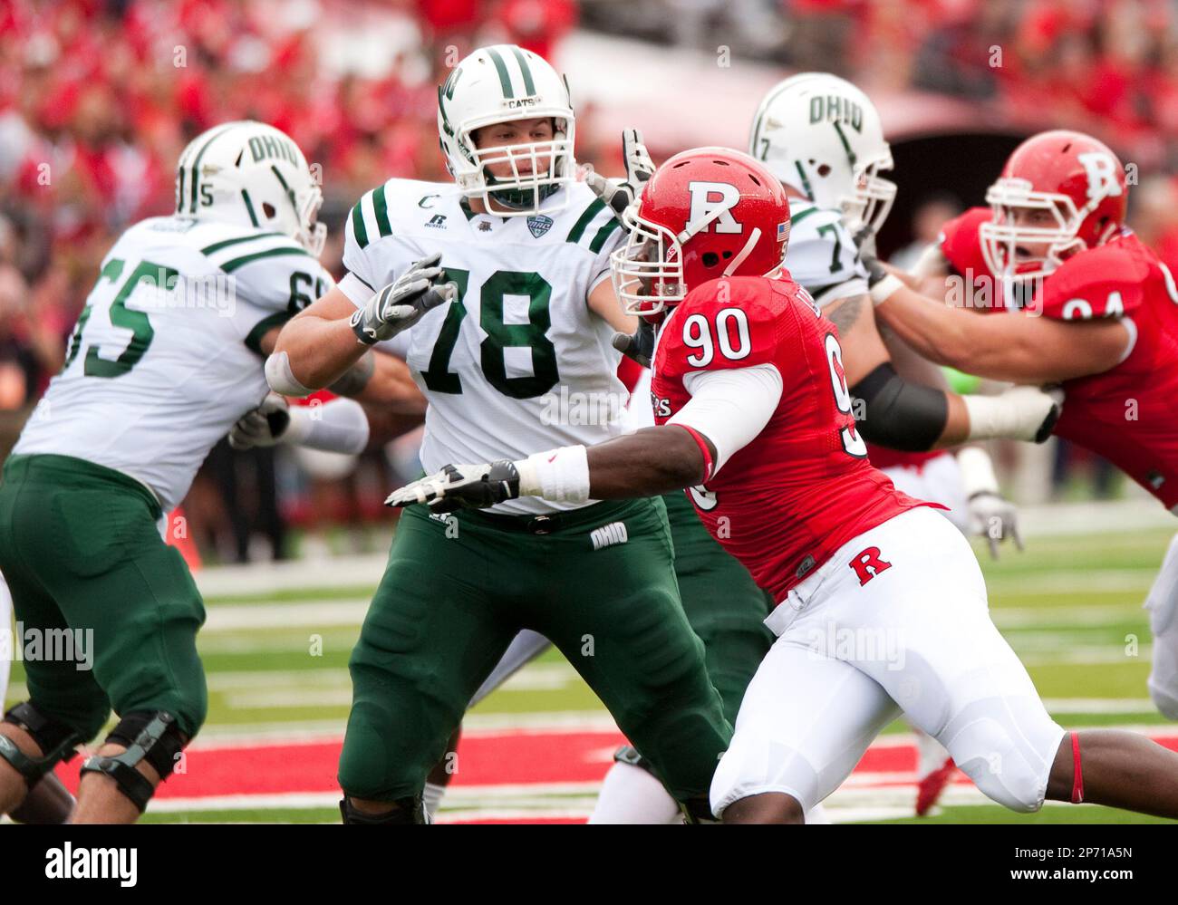 September 24 2011: Ohio's t Joe Flading (78) tries to block Rutgers' dl ...