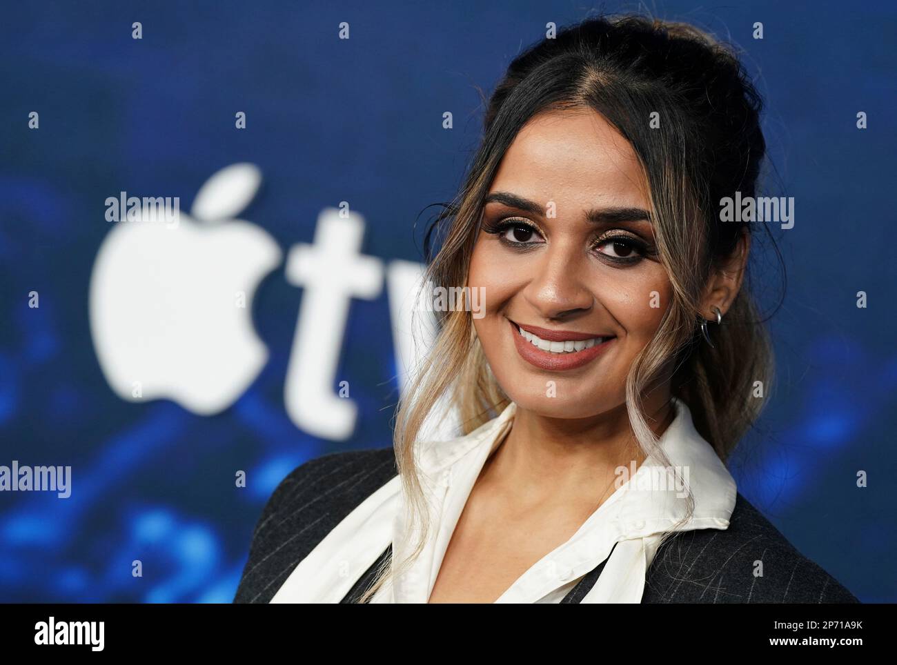 Ambreen Razia arrives at the season three premiere of "Ted Lasso" on ...
