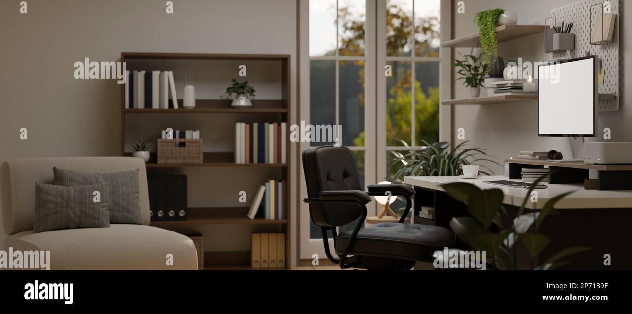 Side view of interior design of modern contemporary living room with ...