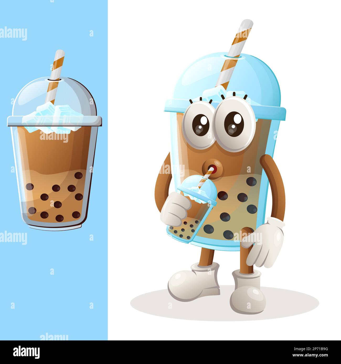 Cute Bubble Tea mascot drinking bubble tea. Perfect for food store ...