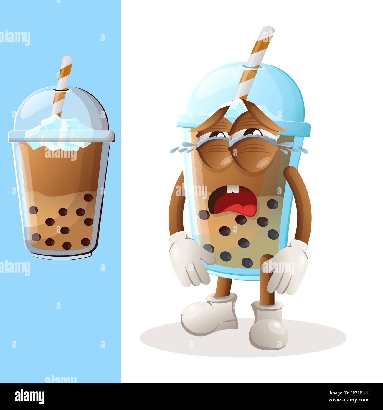 Cute Bubble Tea mascot crying. Perfect for food store, small business ...