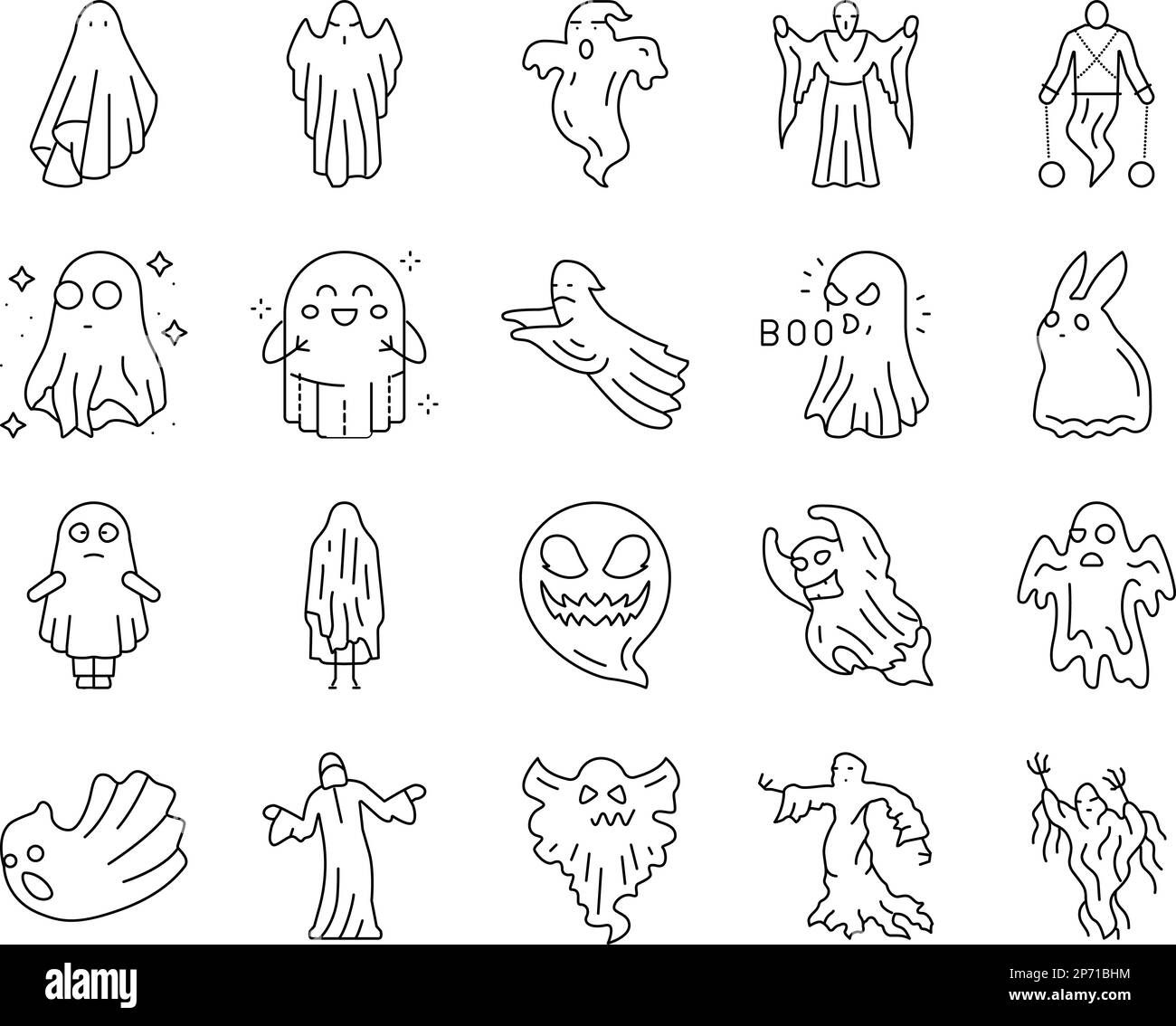 ghost halloween spooky scary cute icons set vector Stock Vector Image ...