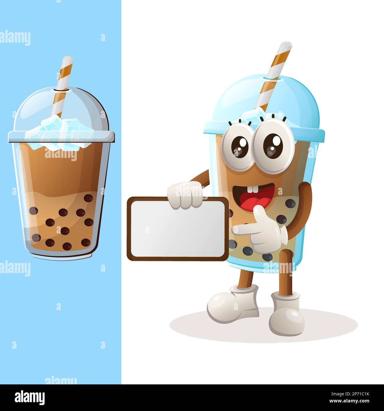 Cute Bubble Tea mascot holding billboards for sale, sign board. Perfect ...