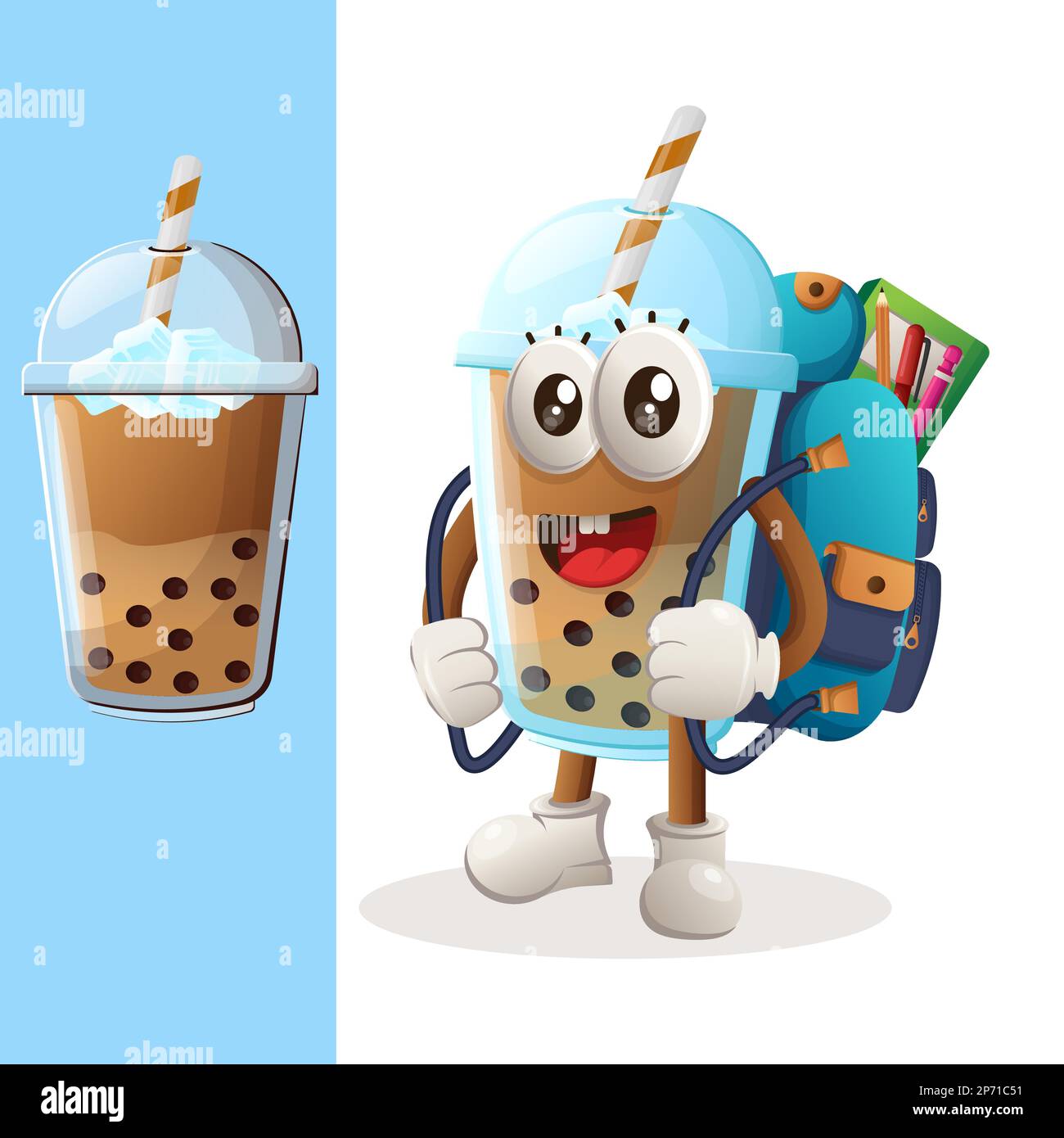 Cute Bubble Tea mascot carrying a schoolbag, backpack, back to school ...