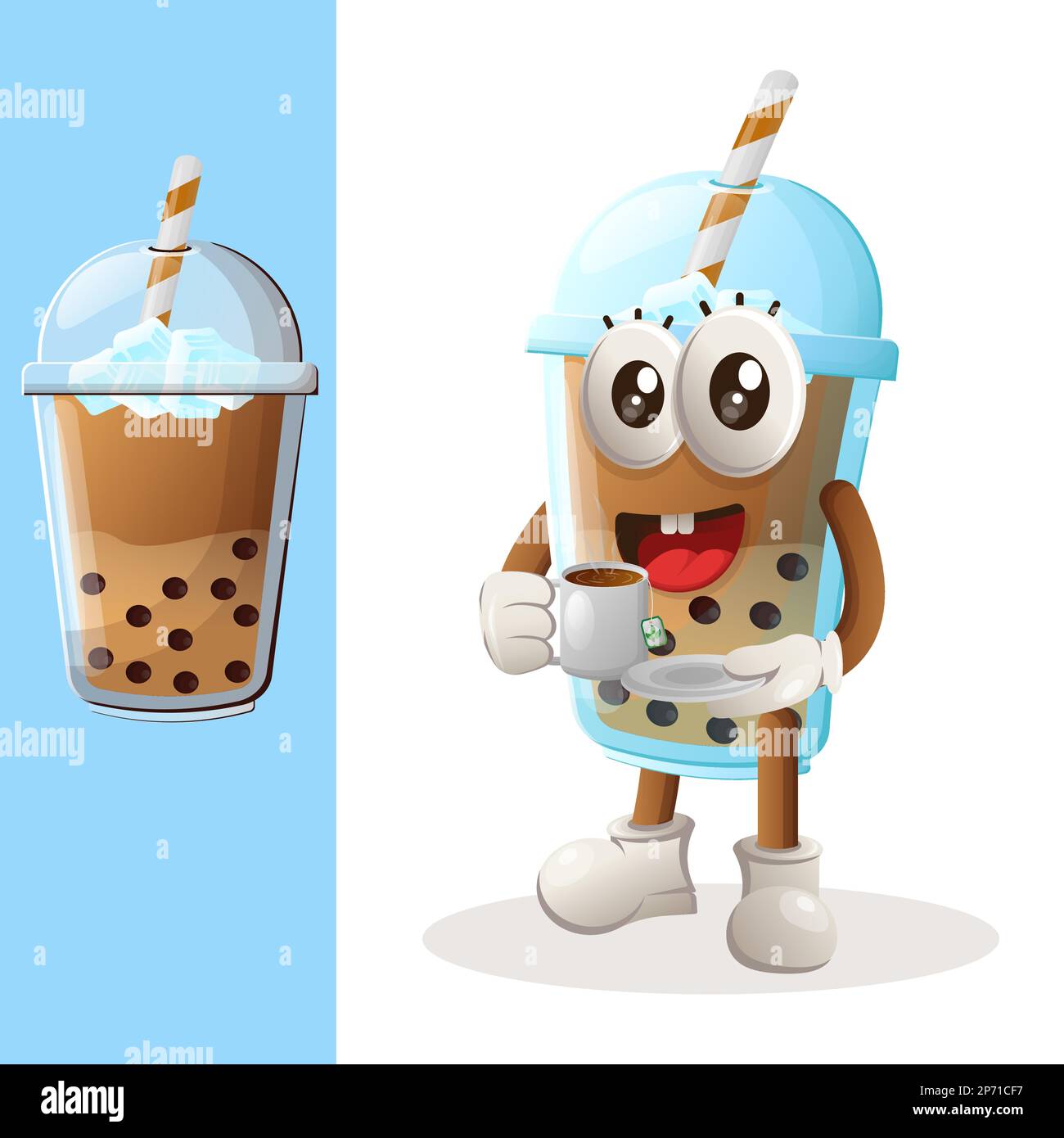 Cute Bubble Tea mascot drinking tea, tea time. Perfect for food store ...