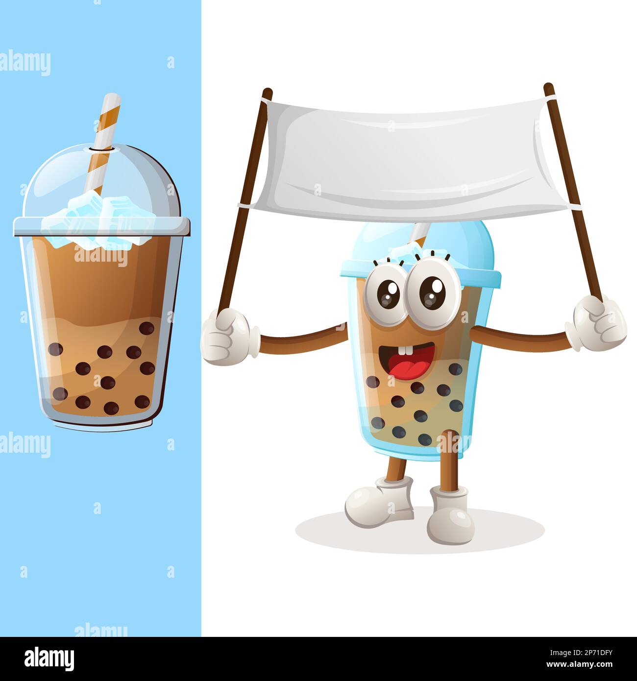 Cute Bubble Tea mascot holding blank banner. Perfect for food store ...