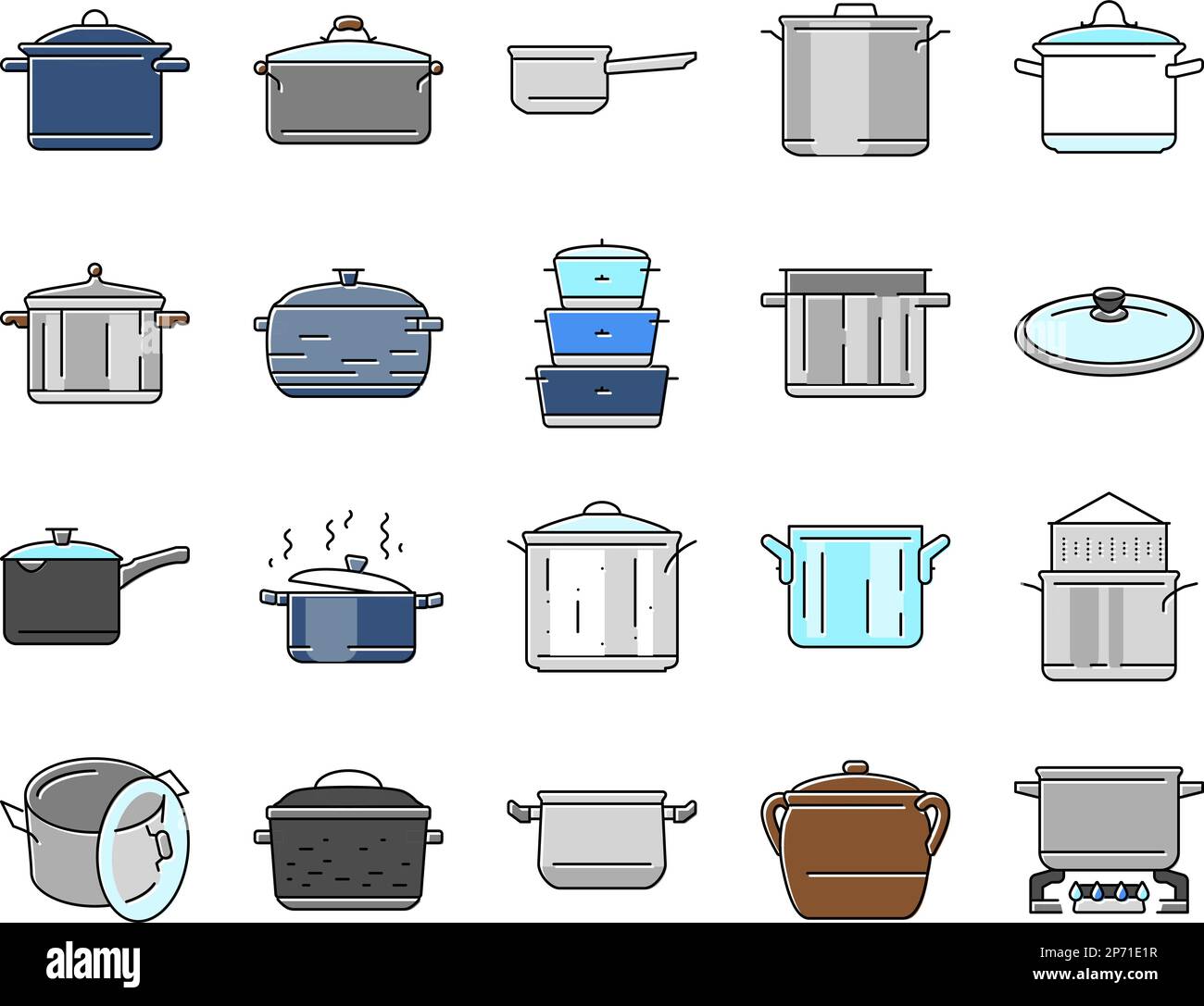 pot kitchen food pan cooking icons set vector Stock Vector Image & Art ...