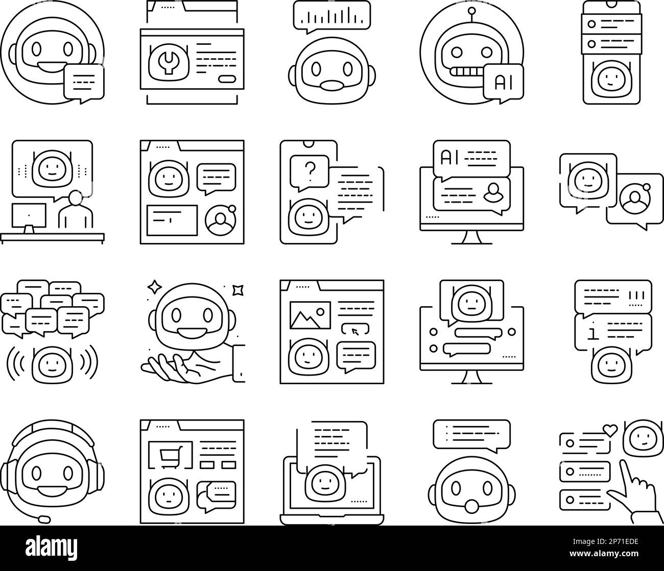 chat bot robot service online icons set vector Stock Vector Image & Art ...