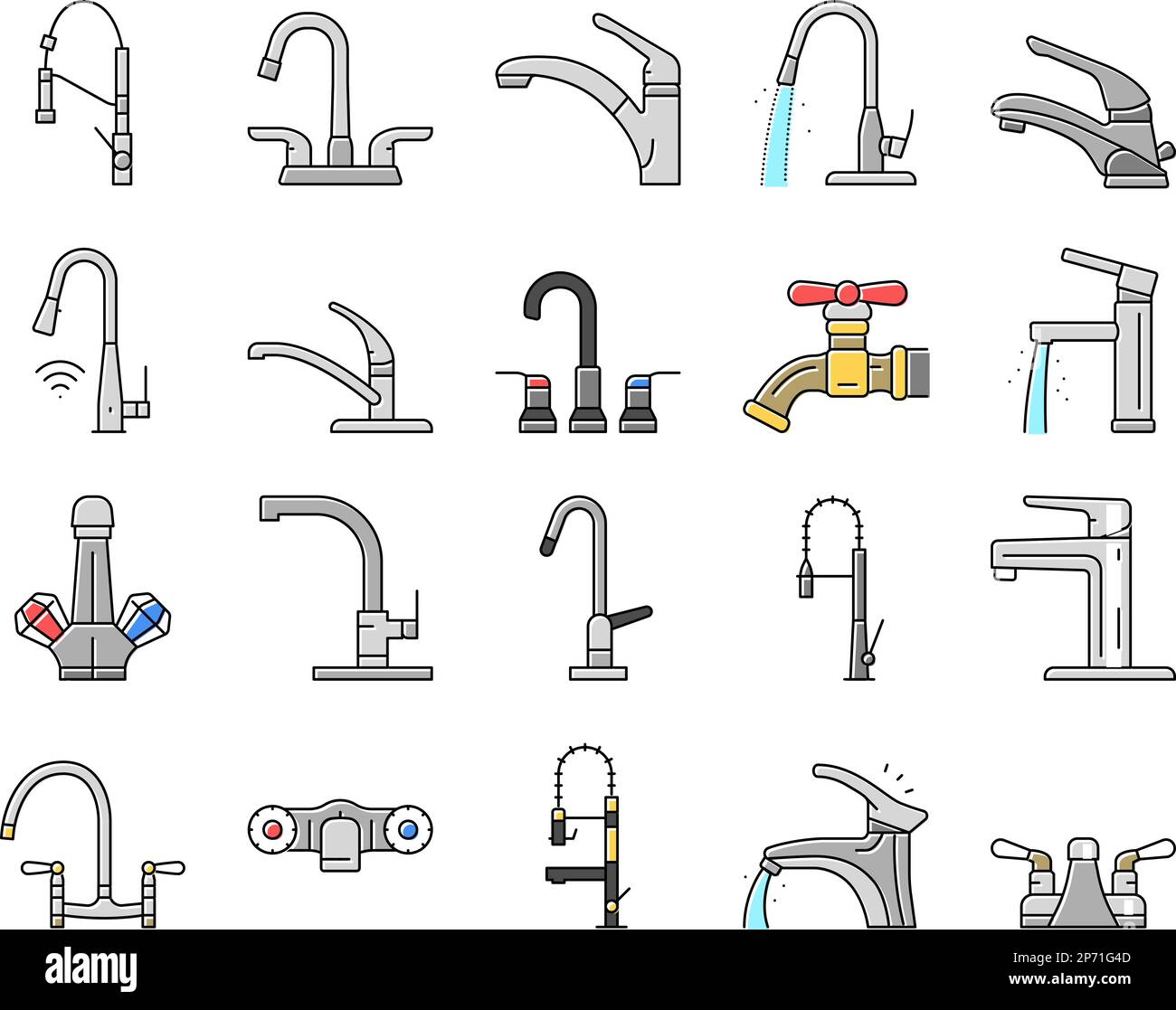 faucet water sink tap bathroom icons set vector Stock Vector Image ...