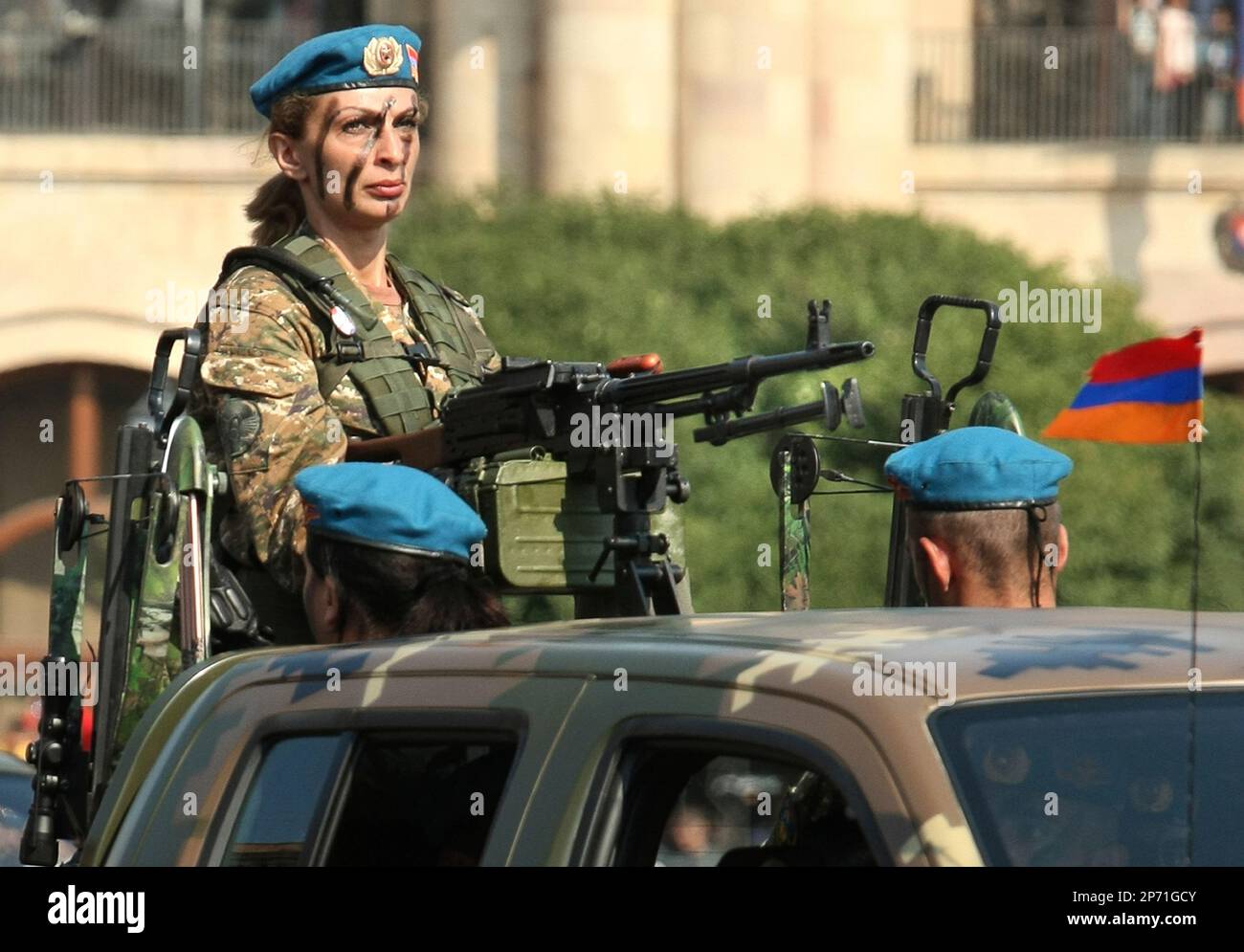 An Armenian soldier seen during a military parade marking the 20th ...