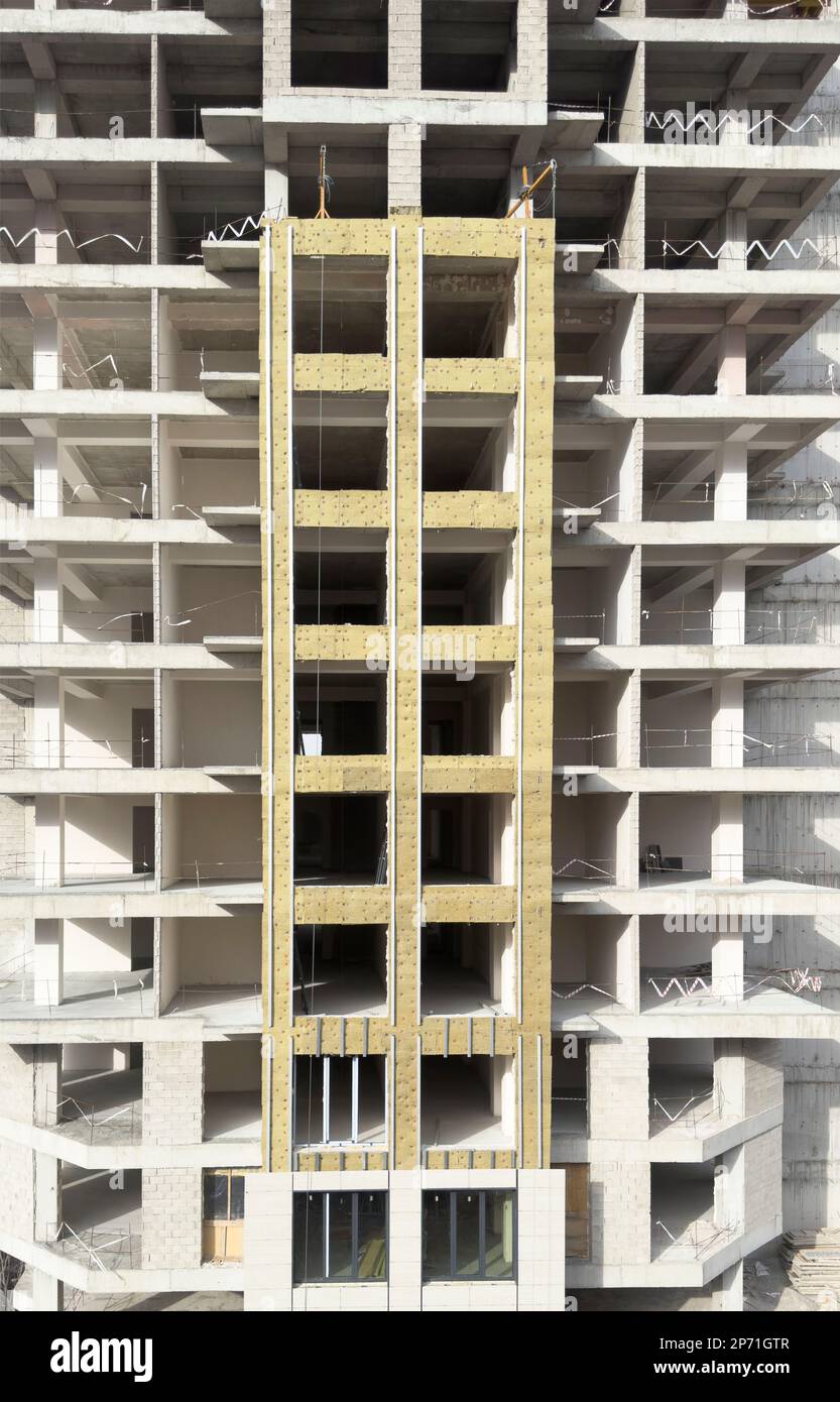 Construction of residential building. Wall of unfinished building ...