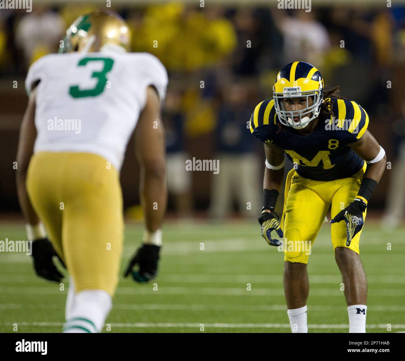 Michagan Wolverines cornerback J.T. Floyd (8) lines up against wide ...