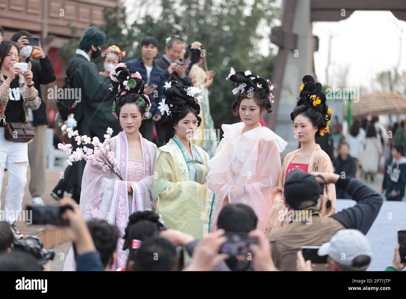 People wear hanfu at the 8th Flower Festival in Kunming City, southwest ...
