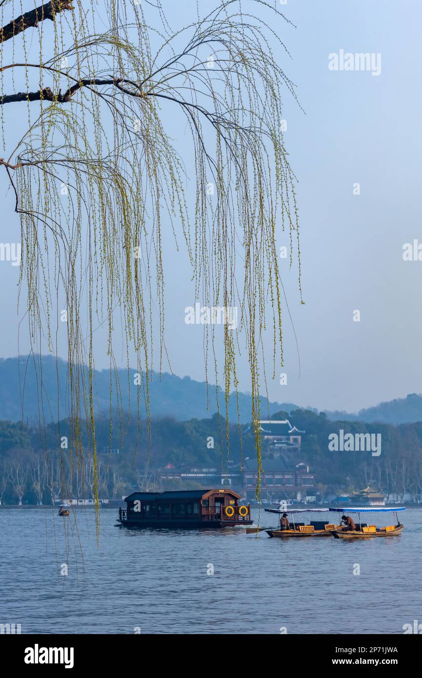 Beautiful spring scenery of the West Lake scenic area attract many ...
