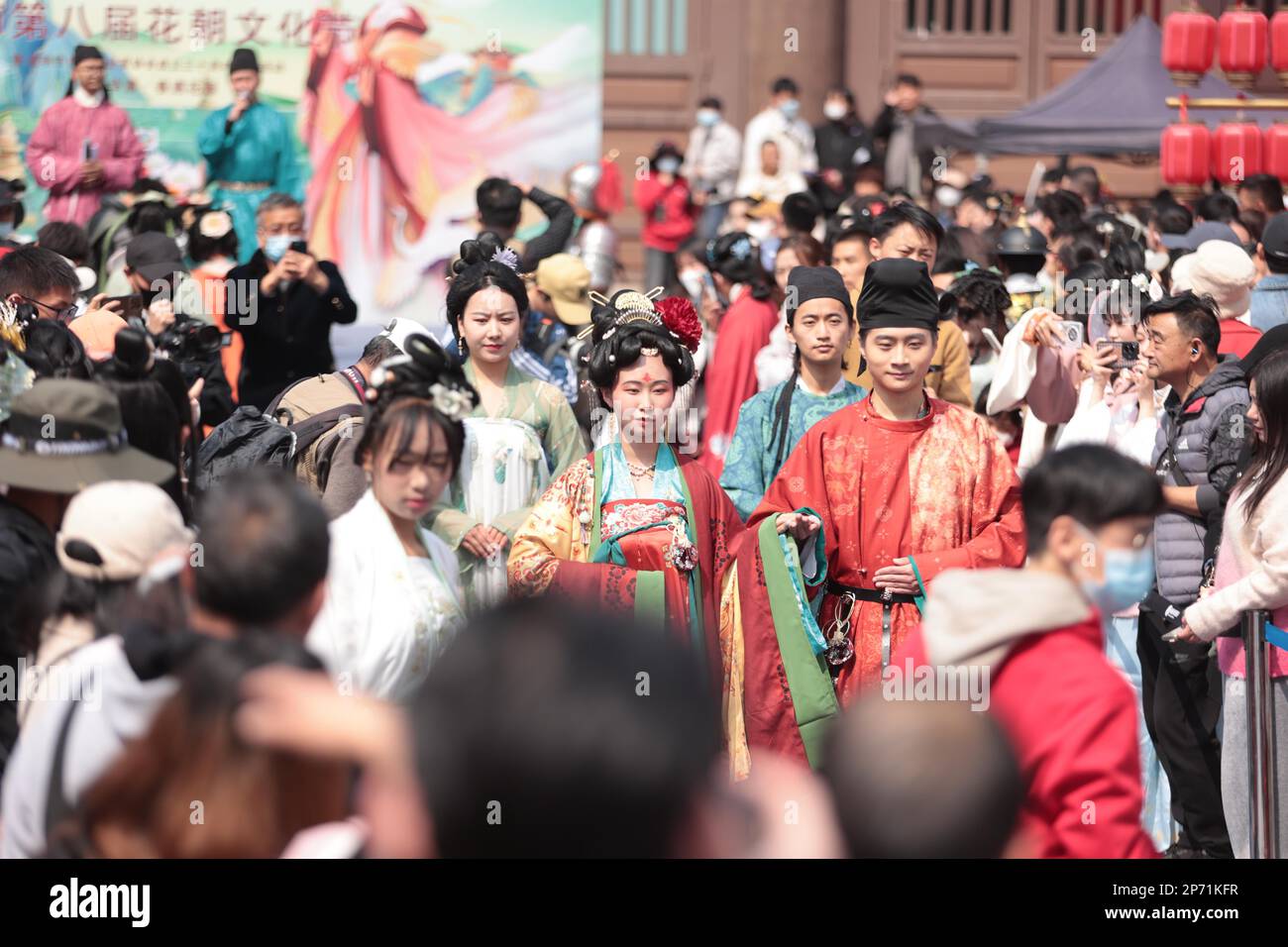 People wear hanfu at the 8th Flower Festival in Kunming City, southwest ...