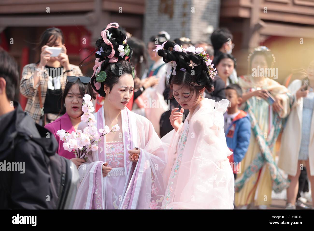 People wear hanfu at the 8th Flower Festival in Kunming City, southwest ...