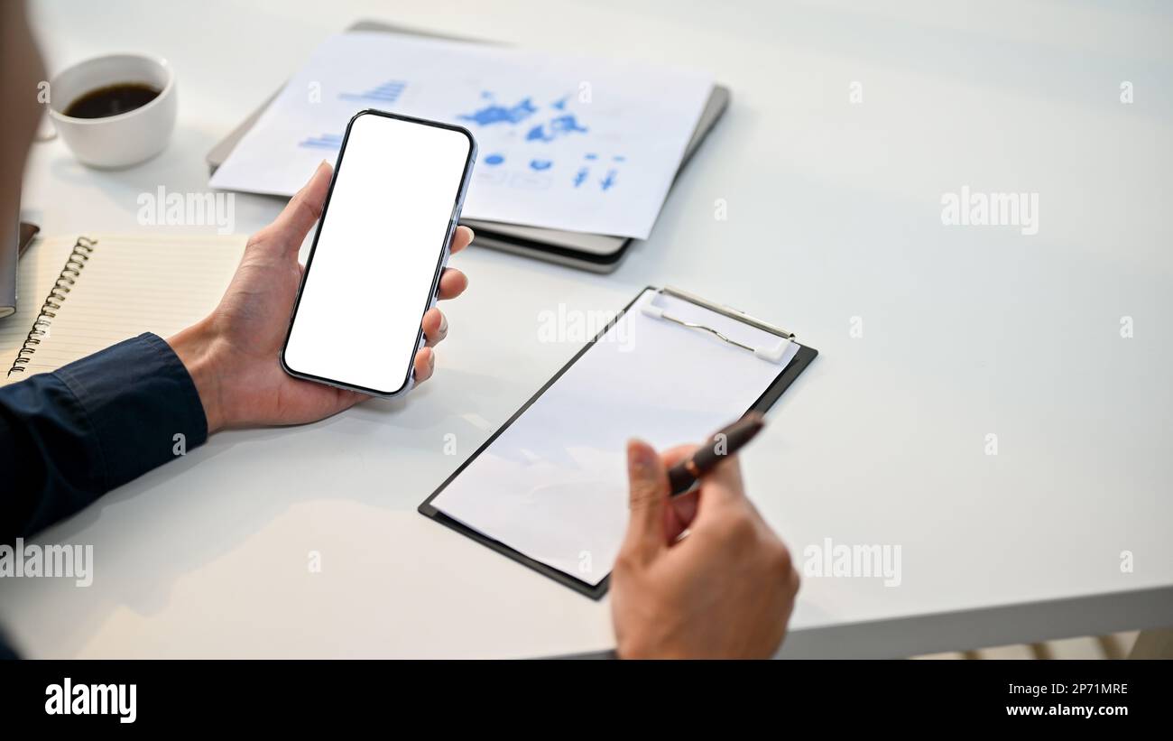 Close-up image of professional millennial Asian businessman is using ...