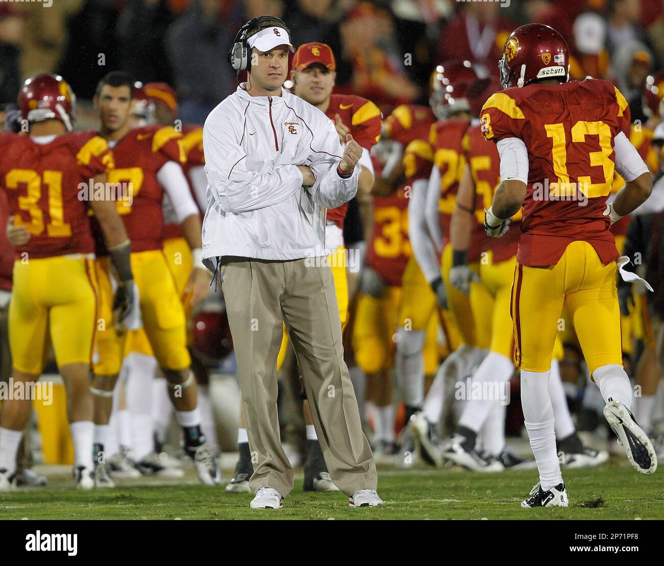 USC Trojans head coach Lane Kiffin during the game against the Notre ...