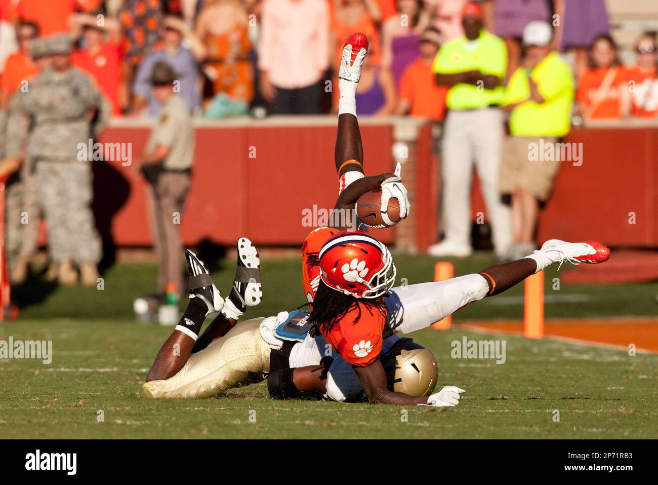 September 10, 2011: Clemson's Sammy Watkins (2) tackled by Wofford's Kendall Bratcher (46 ...