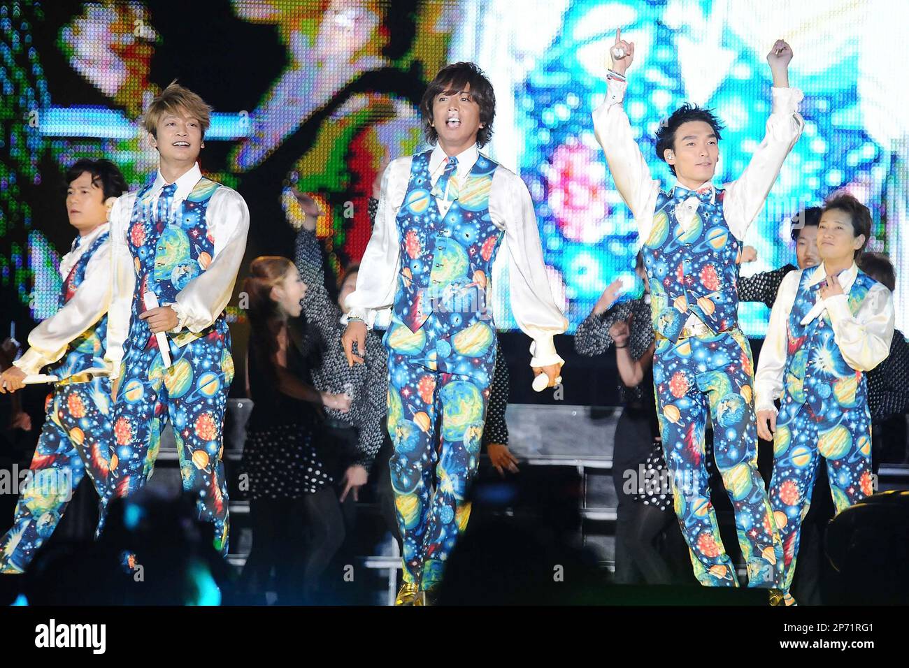 Japanese pop band SMAP members Kimura Takuya, Nakai Masahiro, Goro ...