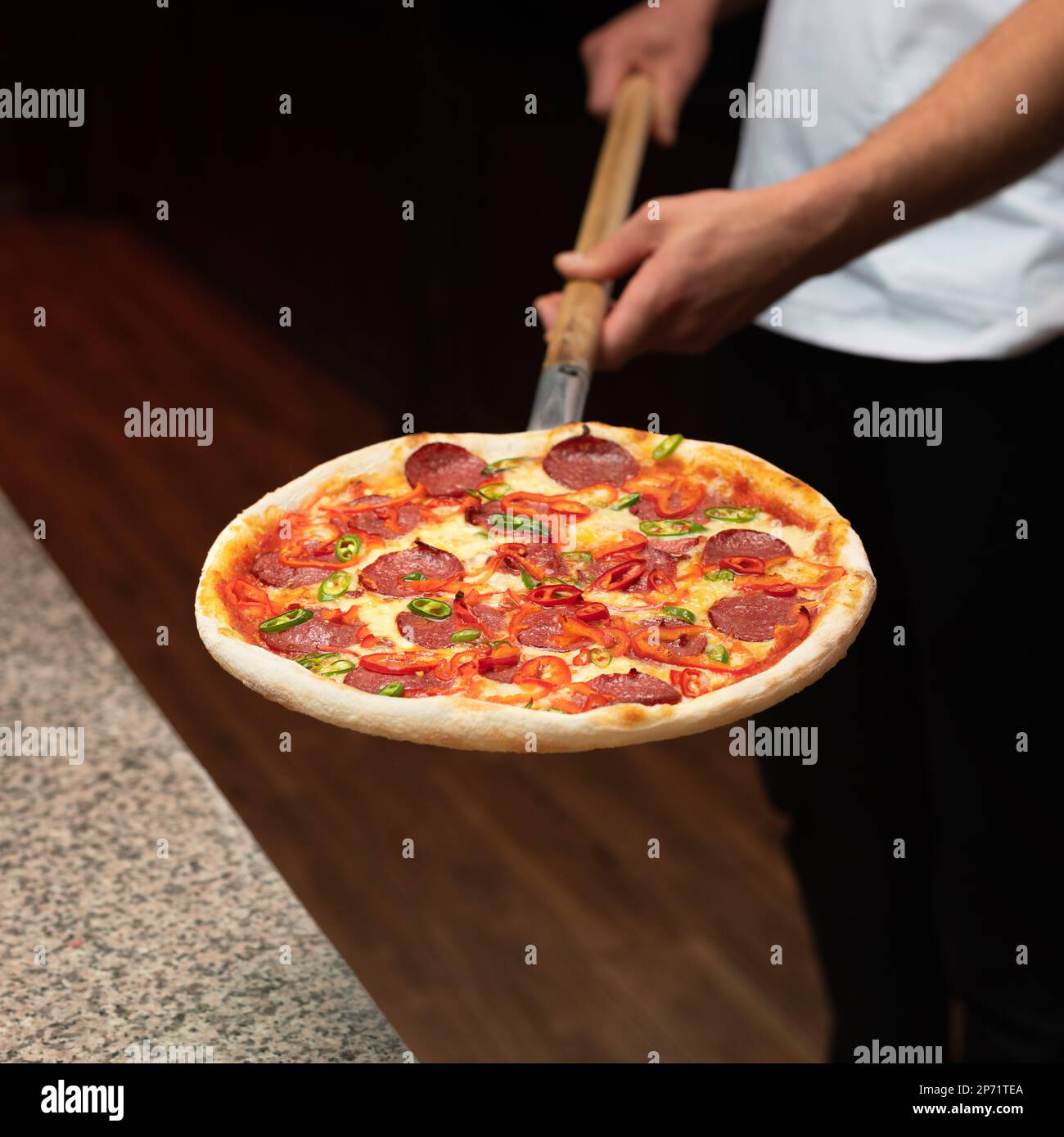 traditional italian pizza from the stone oven with fresh steam in the ...
