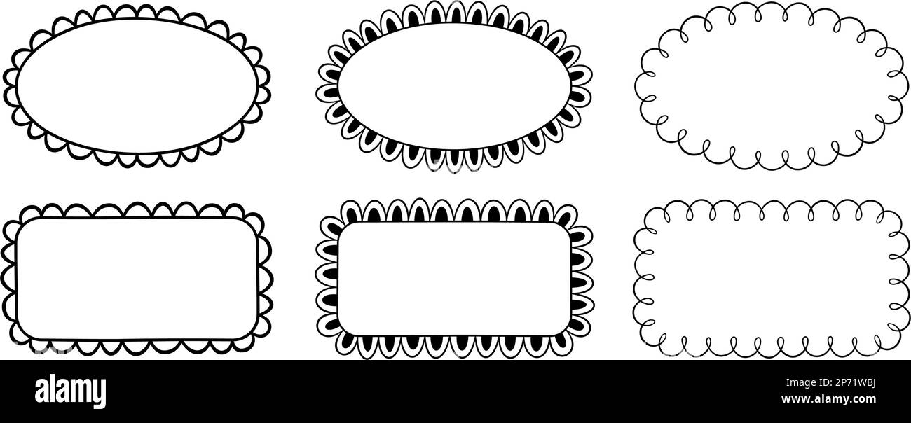 Doodle circle and square scalloped frames. Hand drawn scalloped edge ...