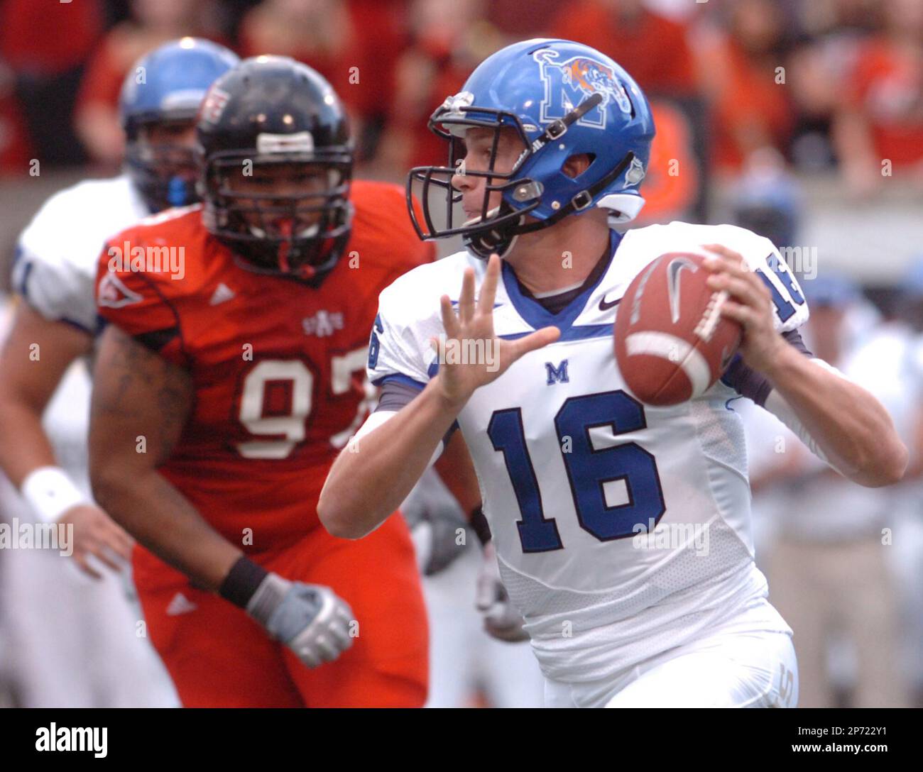 Memphis' quarterback Taylor Reed looks down field to pass as Arkansas ...