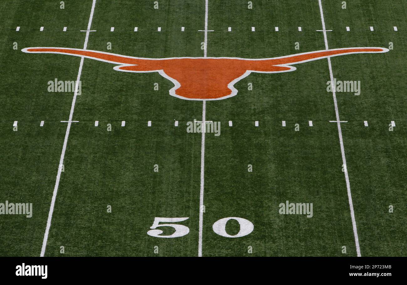A general view of the University of Texas Longhorns logo is seen on the ...